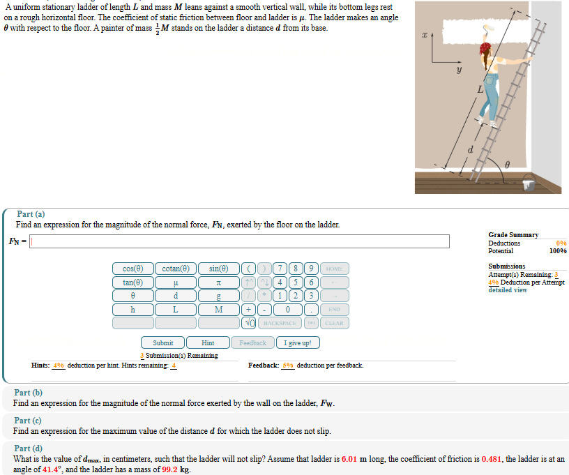 Solved A uniform stationary ladder of length \( ﻿L \) ﻿and | Chegg.com