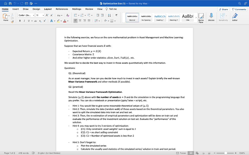 Solved oc... Optimization Exo (1) - Saved to my Mac Home | Chegg.com