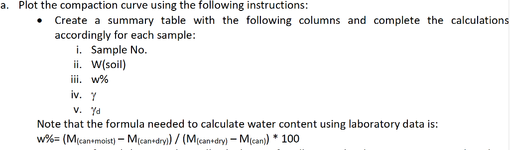Solved a. Plot the compaction curve using the following | Chegg.com