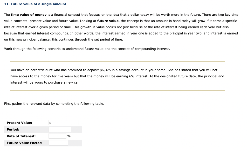 Solved 11. Future value of a single amount The time value of | Chegg.com