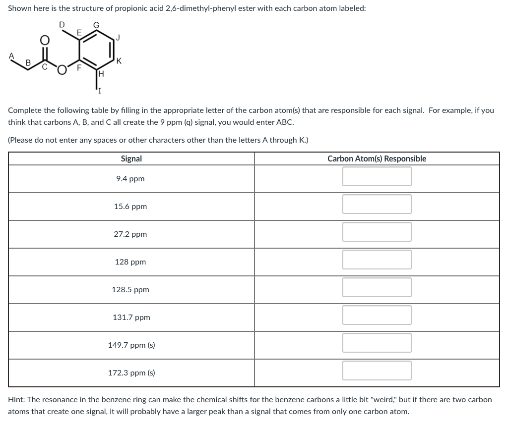 Solved Shown here is the structure of propionic acid | Chegg.com