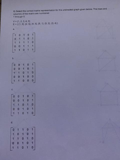 6) Select the correct matrix representation for the | Chegg.com