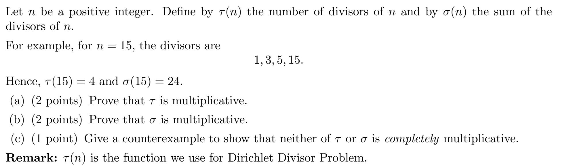 Solved Let n be a positive integer. Define by τ(n) the | Chegg.com