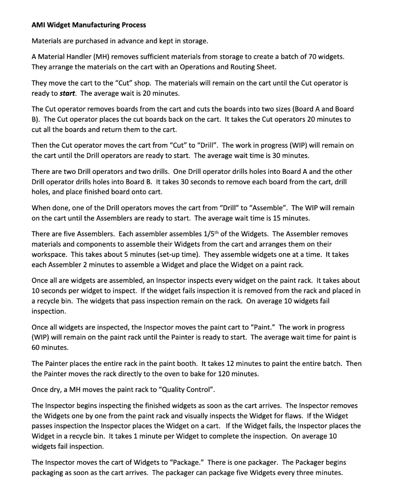 AMI Widget Manufacturing Process Materials are | Chegg.com