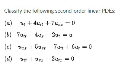 Solved Classify the following second-order linear PDES: (a) | Chegg.com