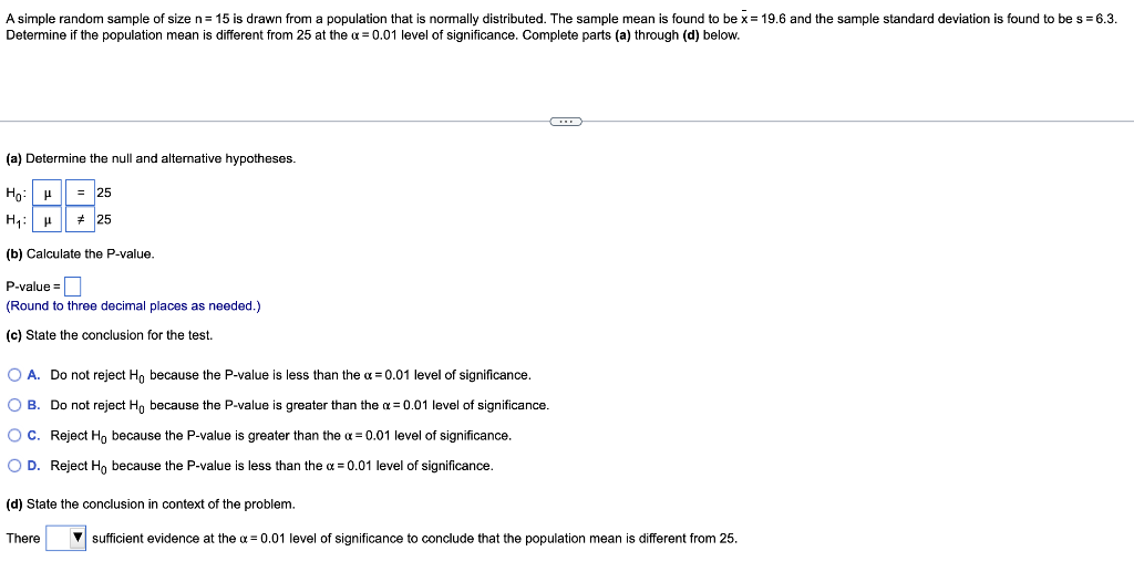Solved A simple random sample of size n=15 is drawn from | Chegg.com