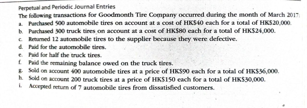 Solved Perpetual and Periodic Journal Entries The following | Chegg.com