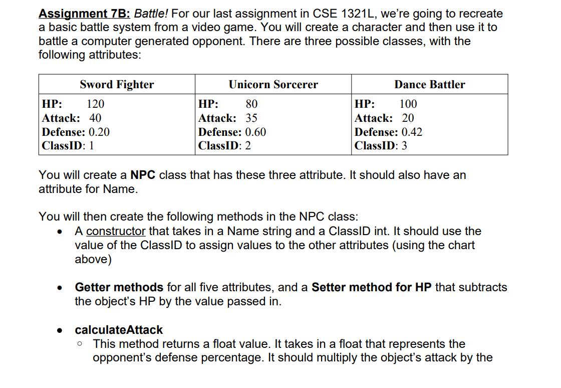 Solved Assignment 7B: Battle! For our last assignment in CSE | Chegg.com