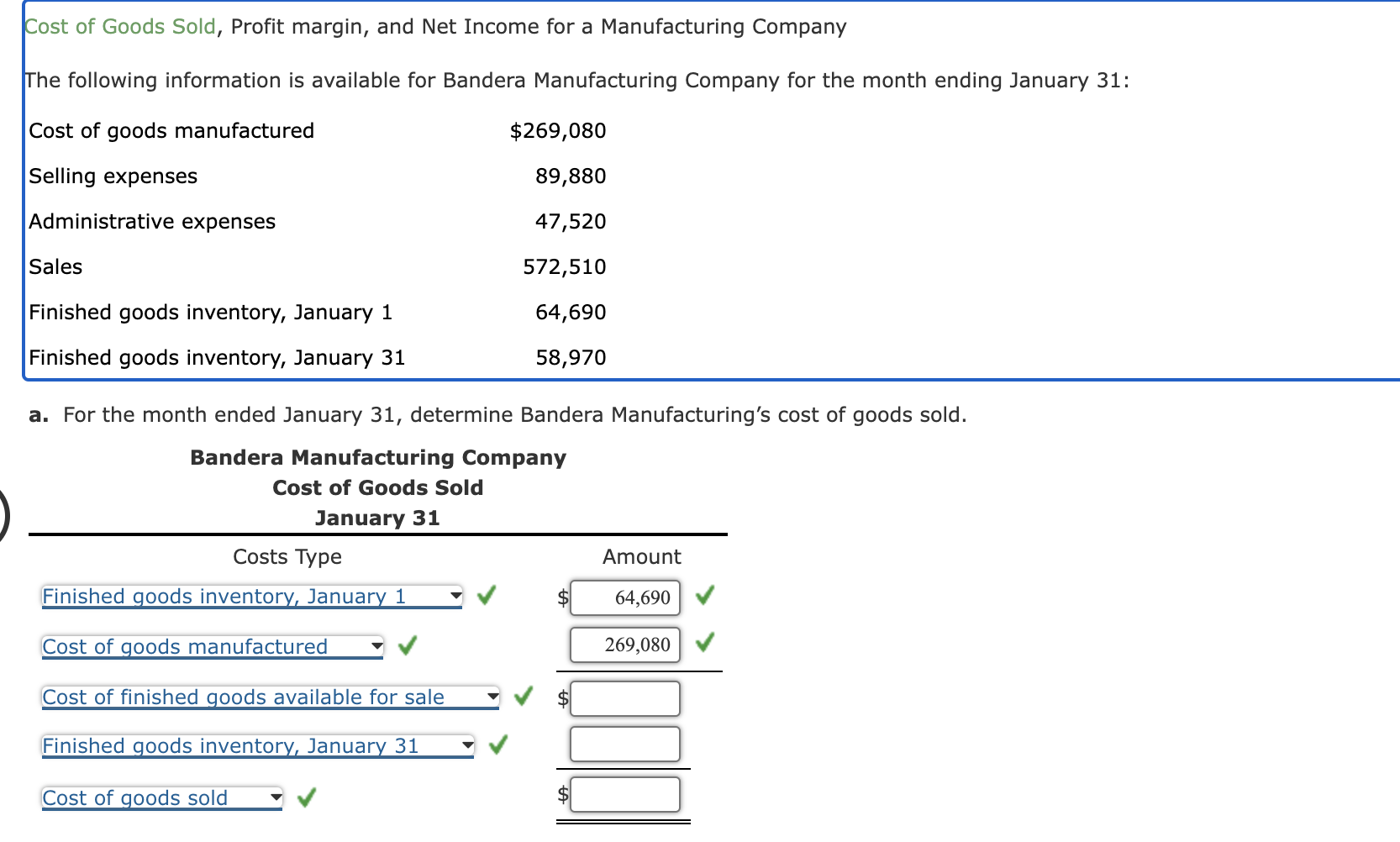 Cost of Goods Sold, Profit margin, and Net Income for | Chegg.com