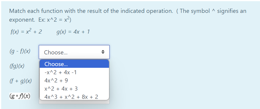 Solved Match each function with the result of the indicated | Chegg.com