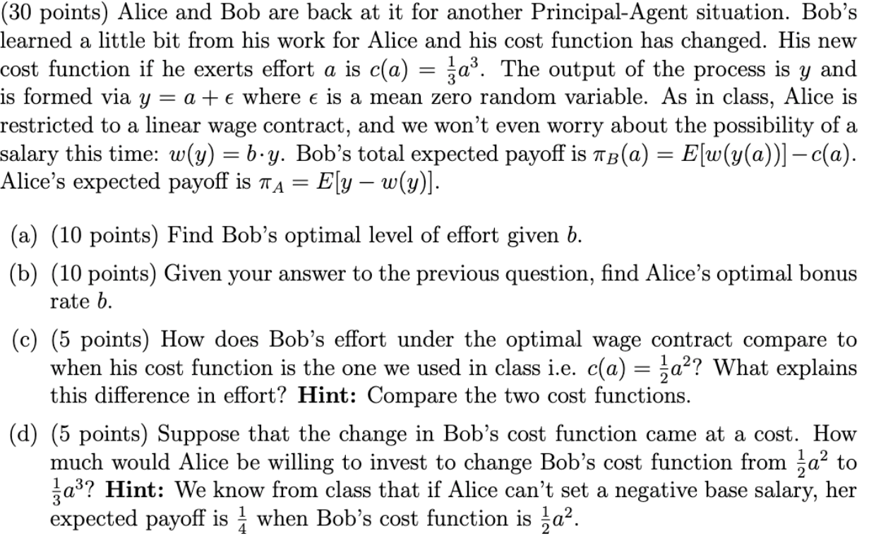Solved (30 points) Alice and Bob are back at it for another | Chegg.com