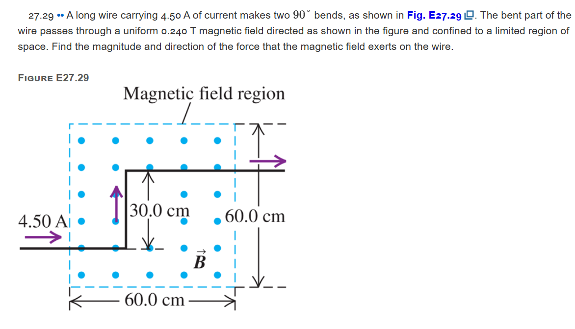 Solved 27.29 • A long wire carrying 4.50 A of current makes | Chegg.com