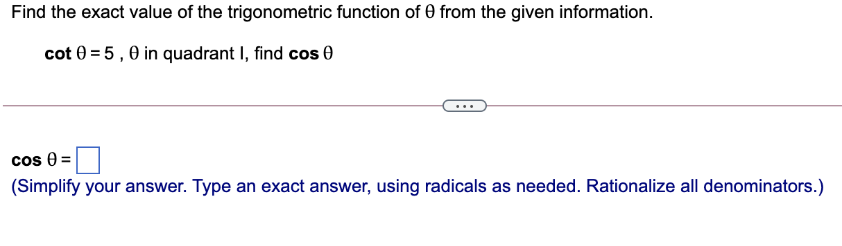 Solved Find the exact value of the trigonometric function of | Chegg.com