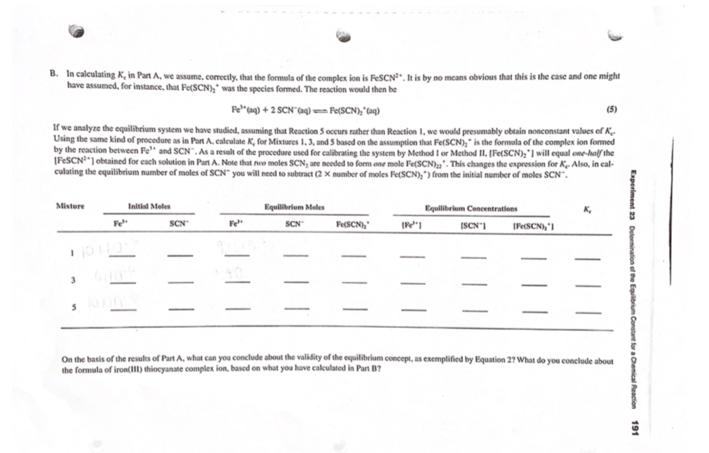 Nam Section Experiment 23 Data and Calculations: | Chegg.com