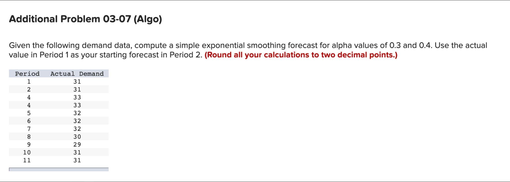 Solved Additional Problem 03-07 (Algo) Given the following | Chegg.com