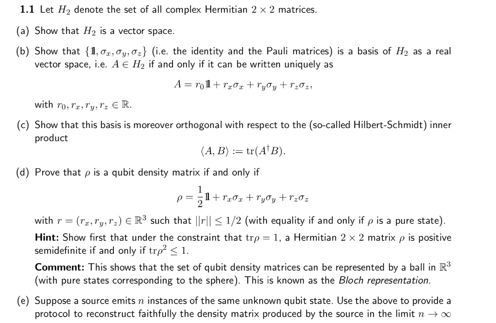 Solved 1.1 Let H2 denote the set of all complex Hermitian 2 | Chegg.com