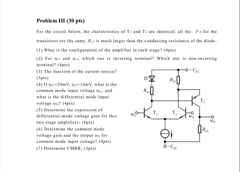 Solved Rail Problem III (30 pts) For the circuit below, the | Chegg.com