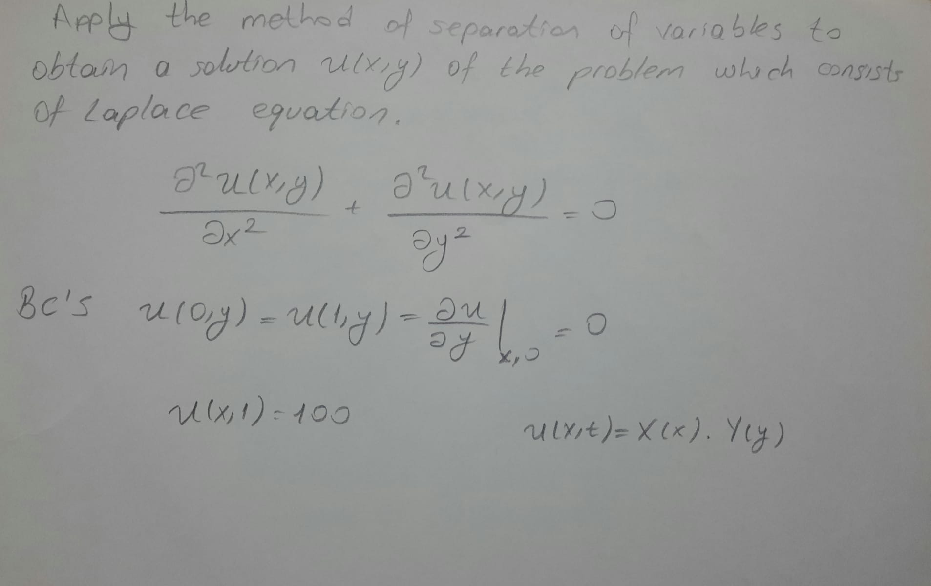 Solved Apply the method of separation of variables to obtain | Chegg.com