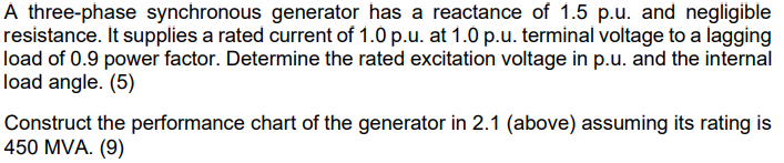 Solved A three-phase synchronous generator has a reactance | Chegg.com