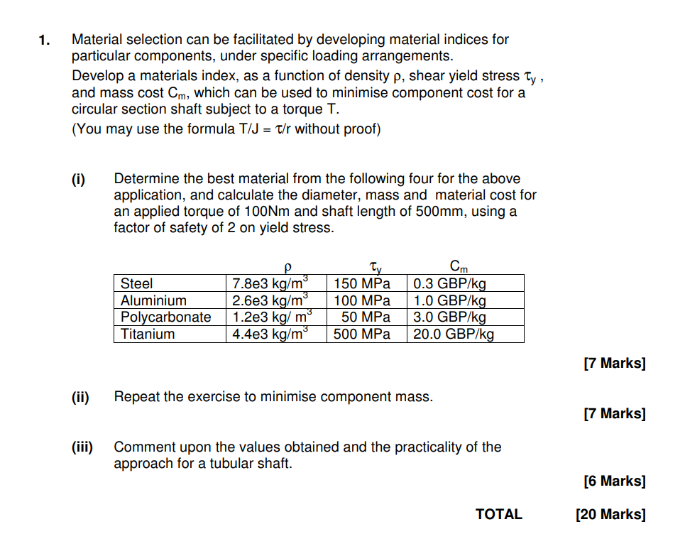 Solved 1. Material selection can be facilitated by | Chegg.com