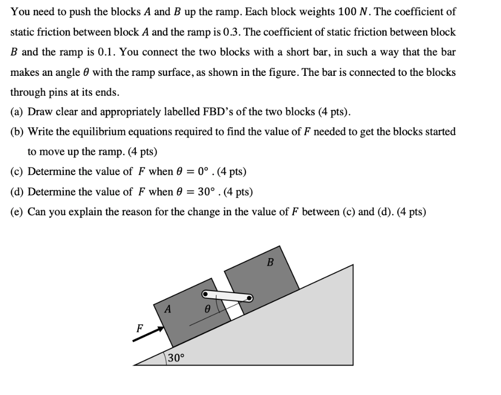 Solved You need to push the blocks A and B up the ramp. Each | Chegg.com
