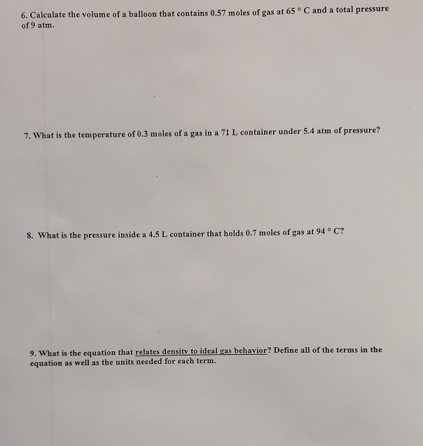 Solved 6. Calculate the volume of a balloon that contains | Chegg.com