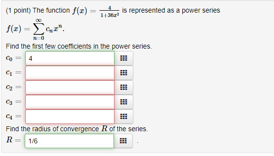 Solved The function f(x)=41+36x2 is represented as a power | Chegg.com