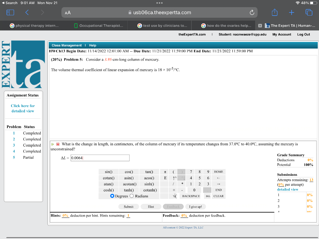 Solved (20\%) Problem 5: Consider a 3.95-cm-long column of | Chegg.com Solved (20\%) Problem 5: Consider a 3.95-cm-long column of | Chegg.com