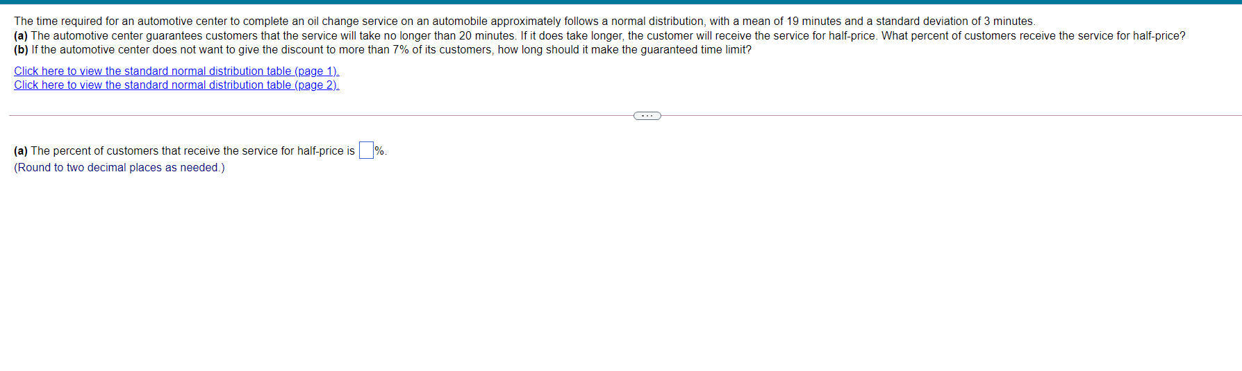 Solved The time required for an automotive center to | Chegg.com