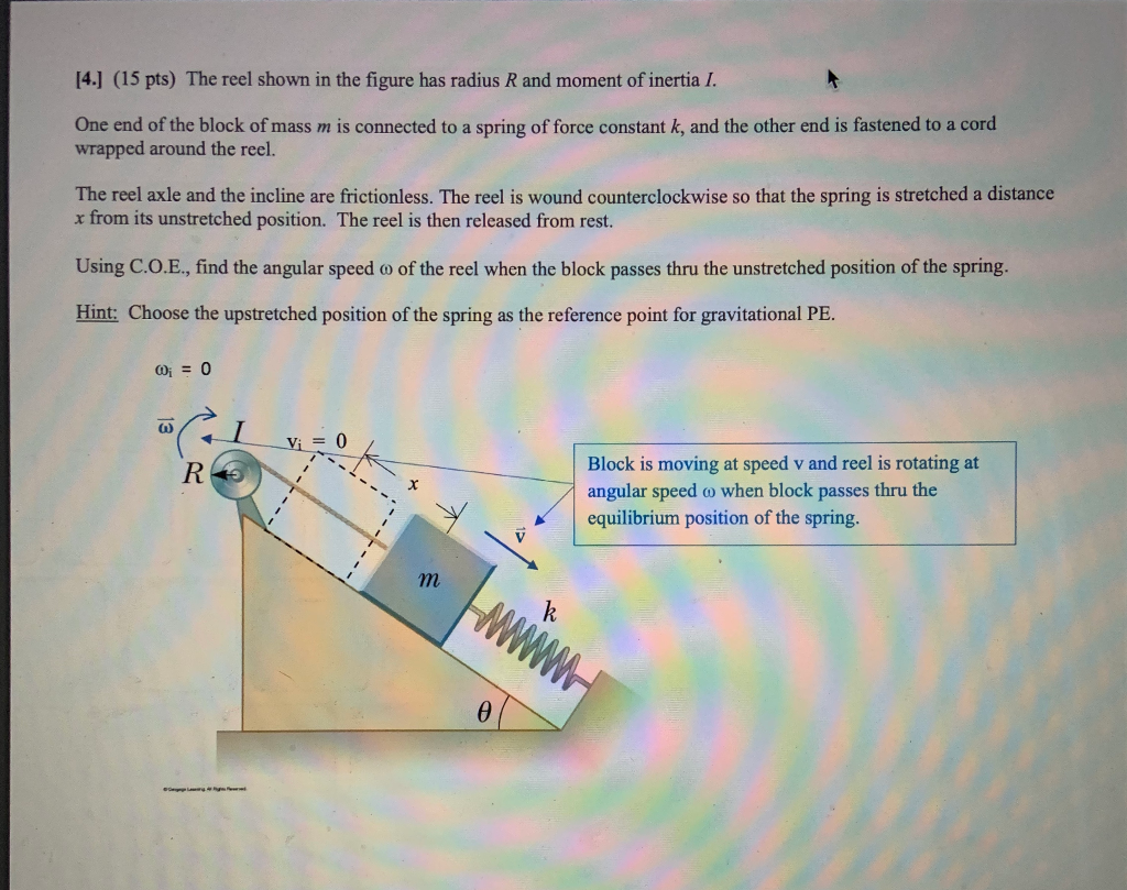 Solved [4.] (15 pts) The reel shown in the figure has radius | Chegg.com