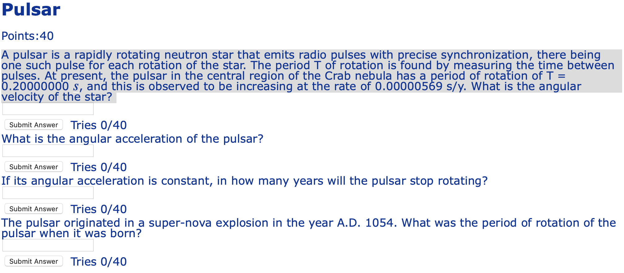 Solved Pulsar Points:40 A pulsar is a rapidly rotating | Chegg.com