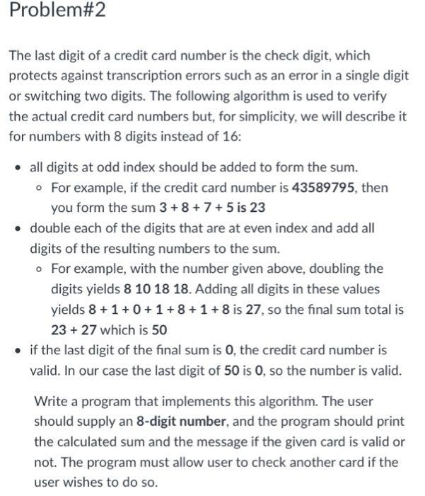 Solved Problem#2 The last digit of a credit card number is | Chegg.com
