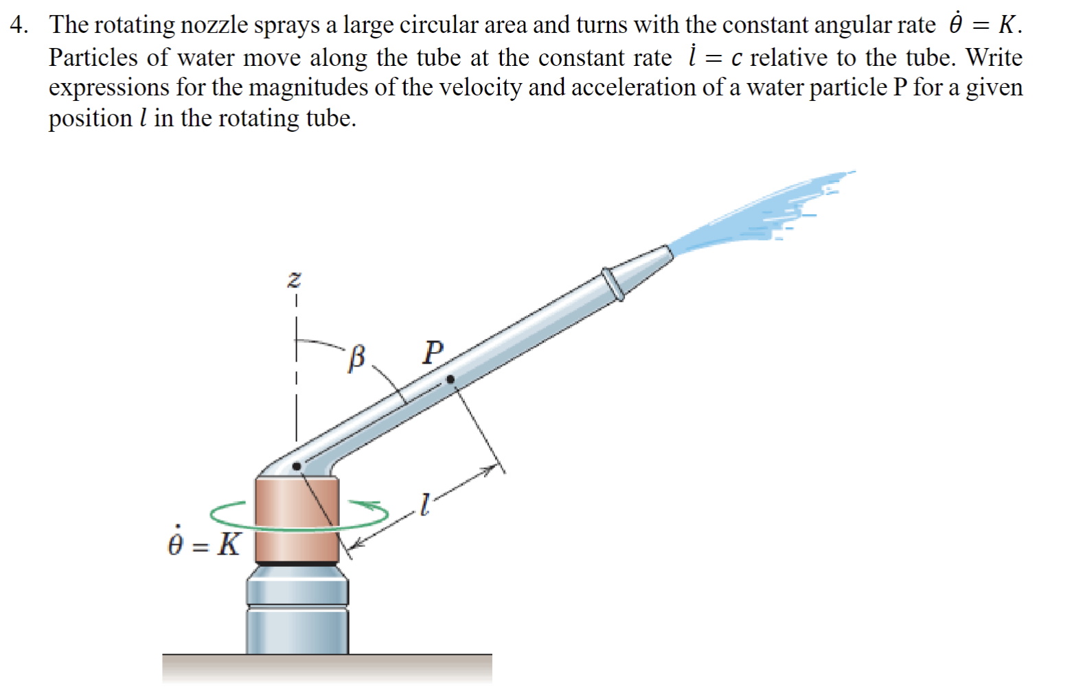 Solved The rotating nozzle sprays a large circular area and | Chegg.com