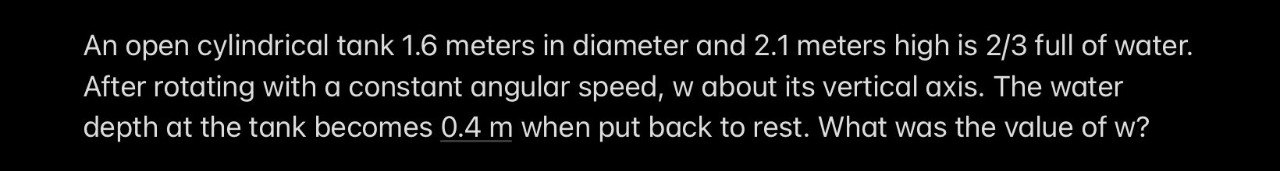 Solved An open cylindrical tank 1.6 meters in diameter and | Chegg.com