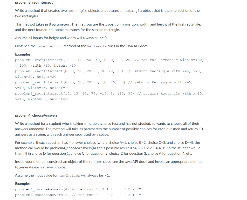 Solved problem3 rectIntersect Write a method that creates | Chegg.com