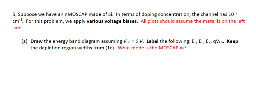 Solved 5. Suppose we have an MOSCAP made of Si. In terms of | Chegg.com