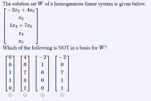 Solved The solution set W of a homogeneous linear system is | Chegg.com