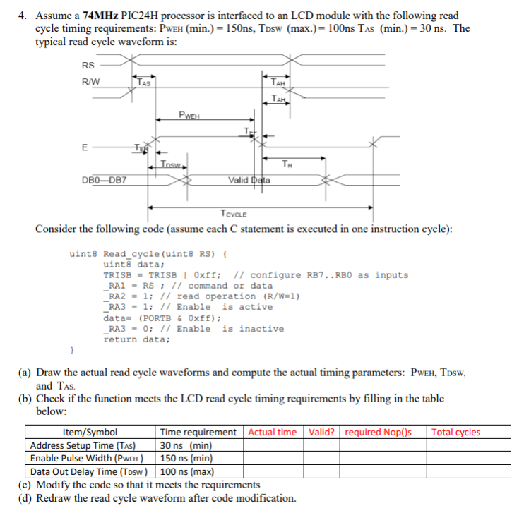Solved 4. Assume a 74MHz PIC24H processor is interfaced to | Chegg.com