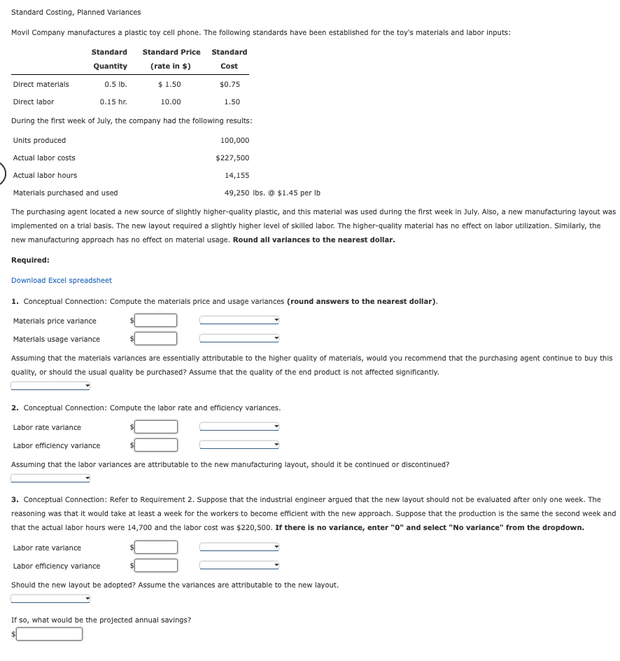 Basics of Variance Analysis, Variable Inputs Basuras | Chegg.com