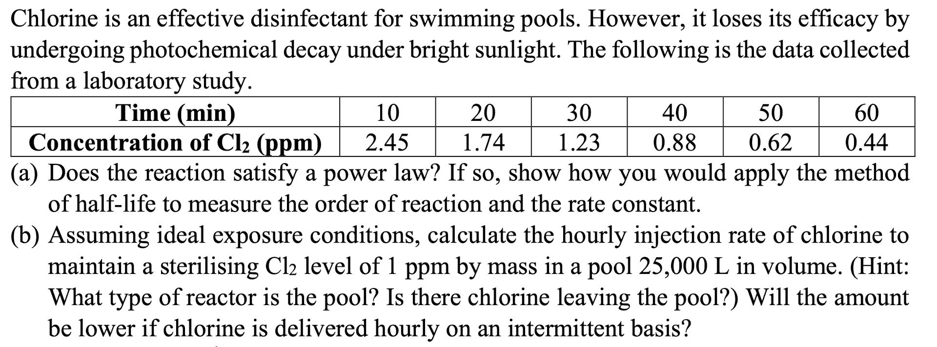 Solved a Chlorine is an effective disinfectant for swimming | Chegg.com