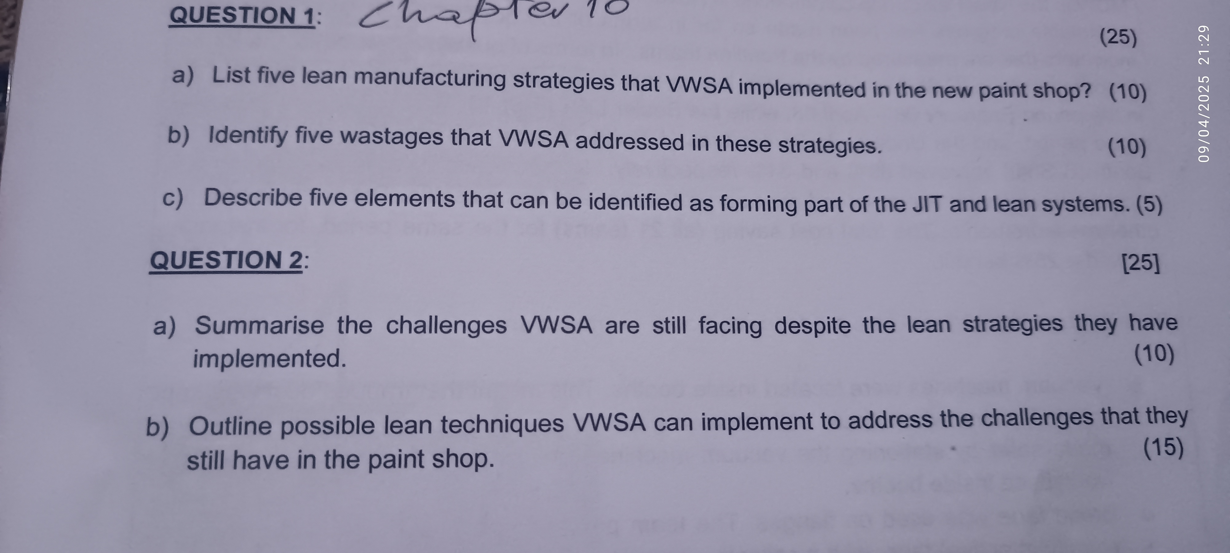 Solved QUESTION 1: a) ﻿List five lean manufacturing | Chegg.com