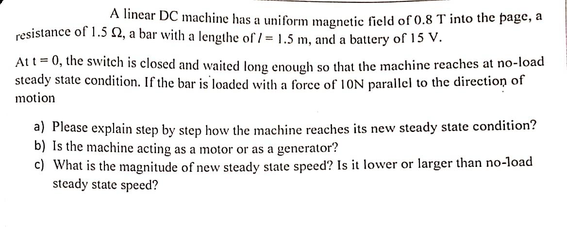 A linear DC machine has a uniform magnetic field of | Chegg.com