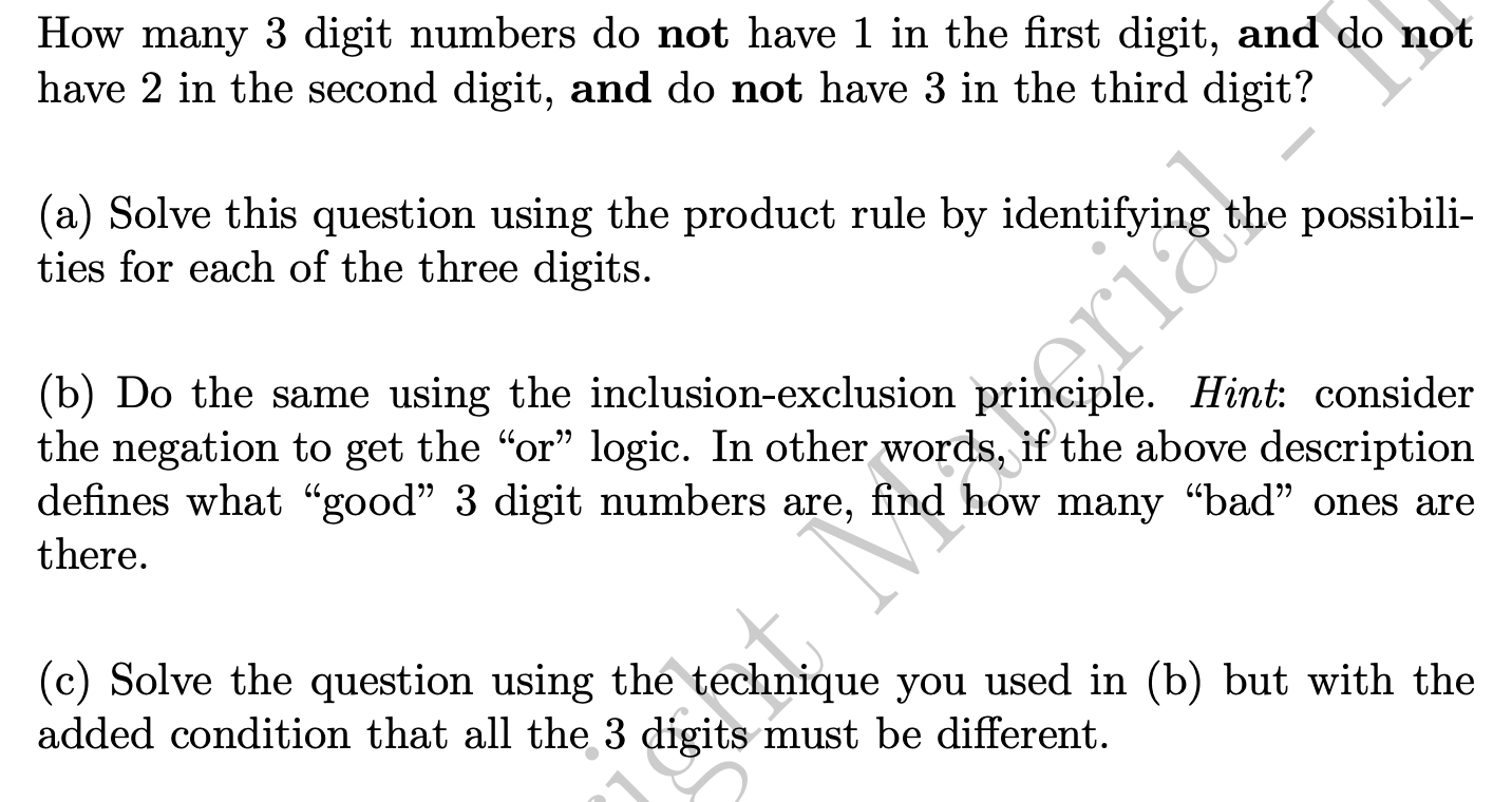 How many 3 digit numbers do not have 1 in the first | Chegg.com