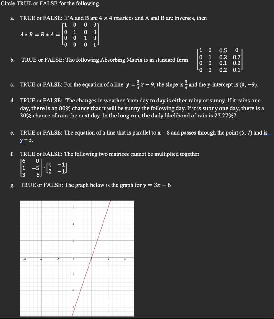 Solved Circle TRUE or FALSE for the following. a. TRUE or | Chegg.com