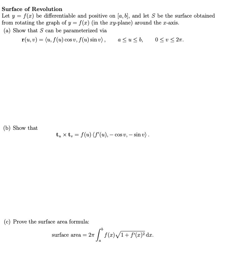 Solved Surface of Revolution Let y=f(x) be differentiable | Chegg.com
