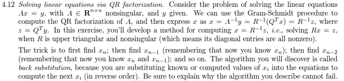 Solved 12 Solving linear equations via QR factorization. | Chegg.com