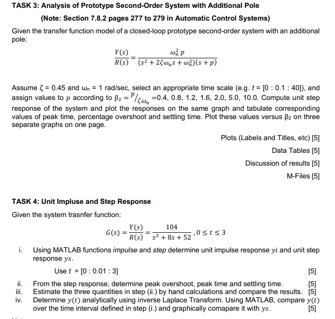 Solved TASK 1: Analysis of Prototype Second-Order System | Chegg.com