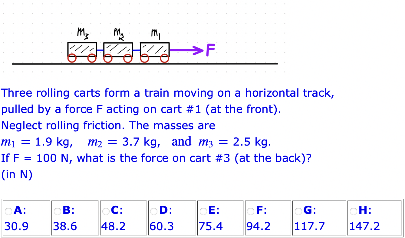Solved Three rolling carts form a train moving on a | Chegg.com