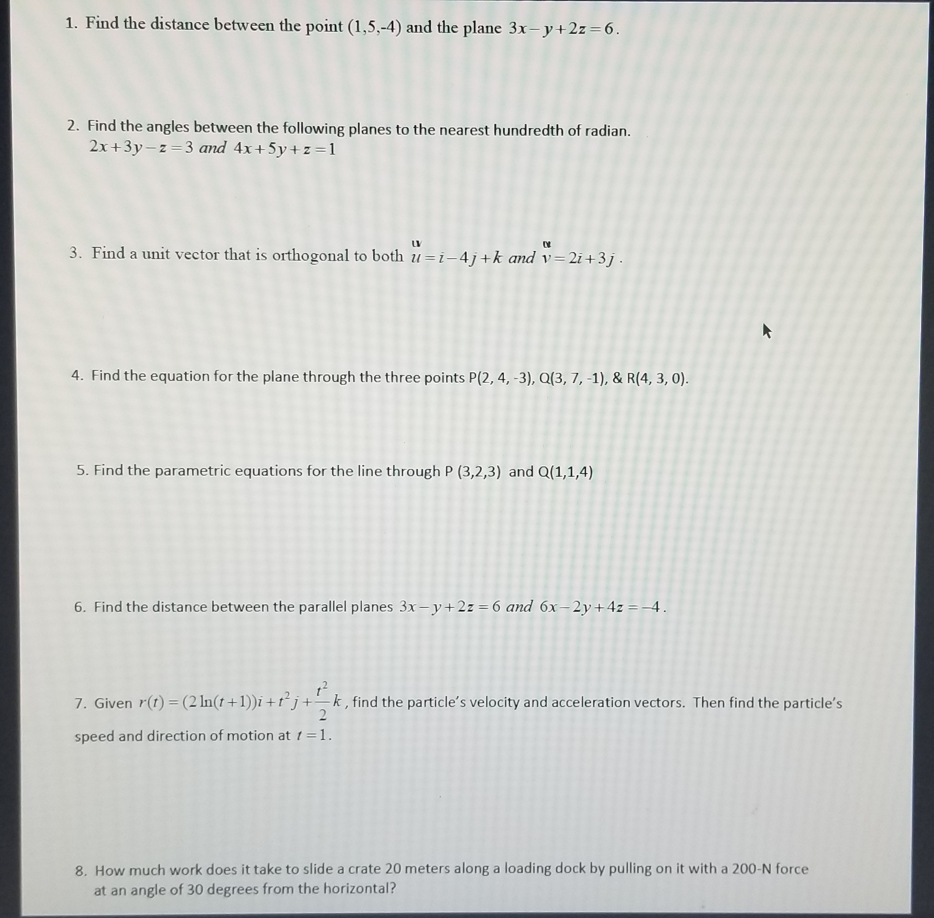 Solved 1. Find the distance between the point (1,5,−4) and | Chegg.com