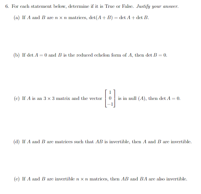 Solved For each statement below, determine if it is True or | Chegg.com